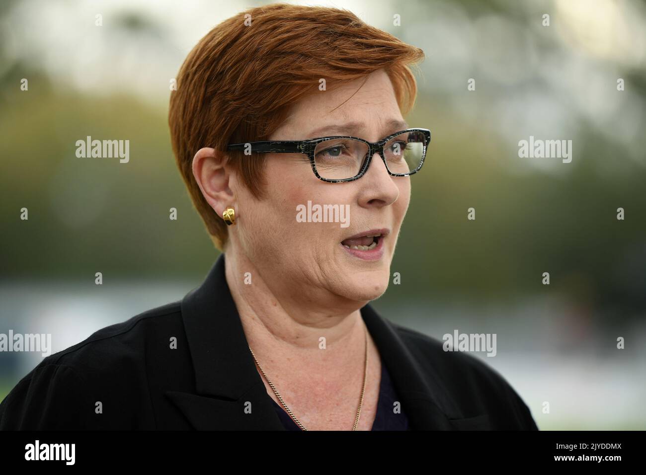 Australian Foreign Affairs Minister Marise Payne speaks to the media at ...