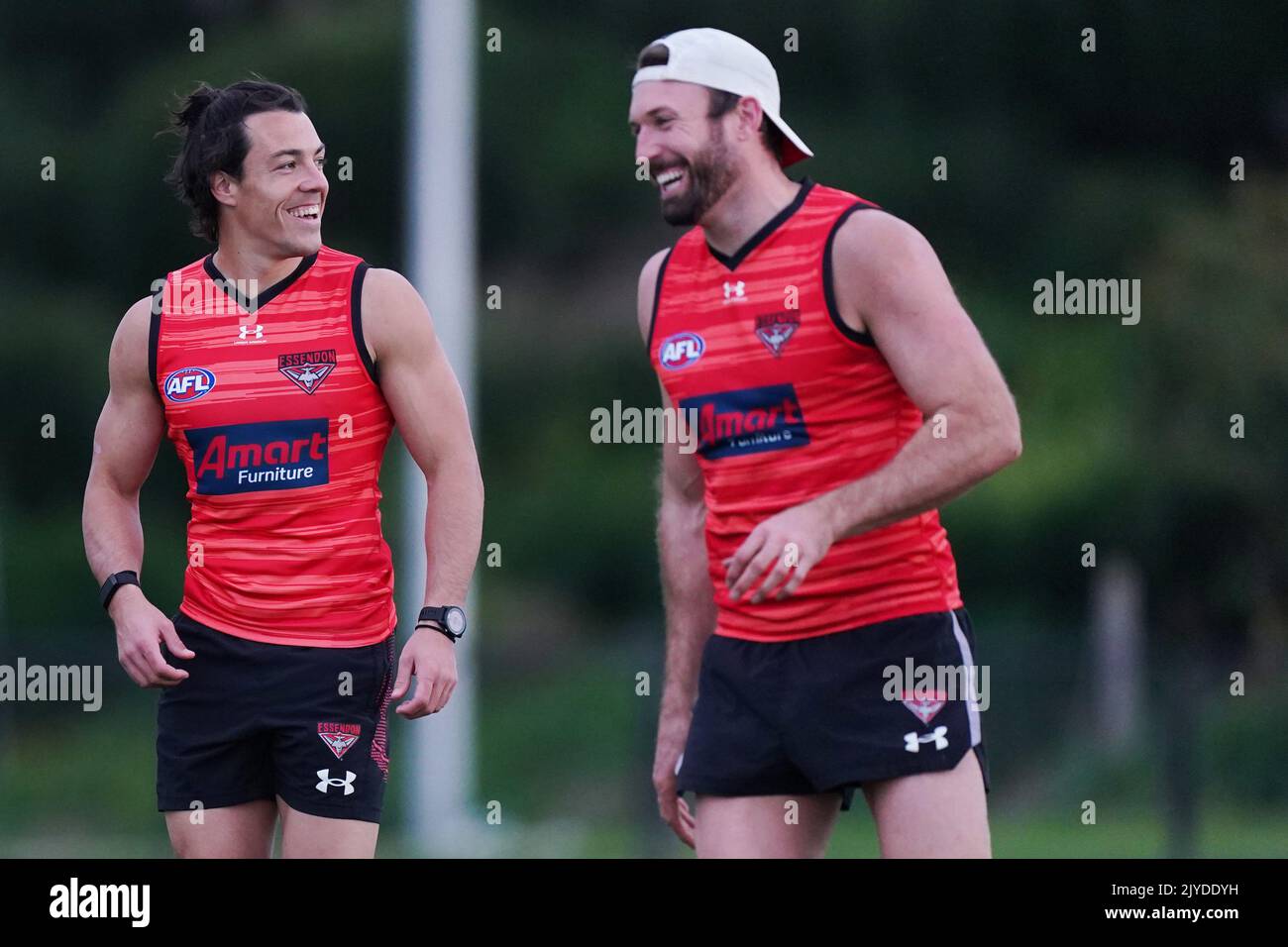 Dylan Shiel of the Bombers reacts during an AFL Bombers training ...