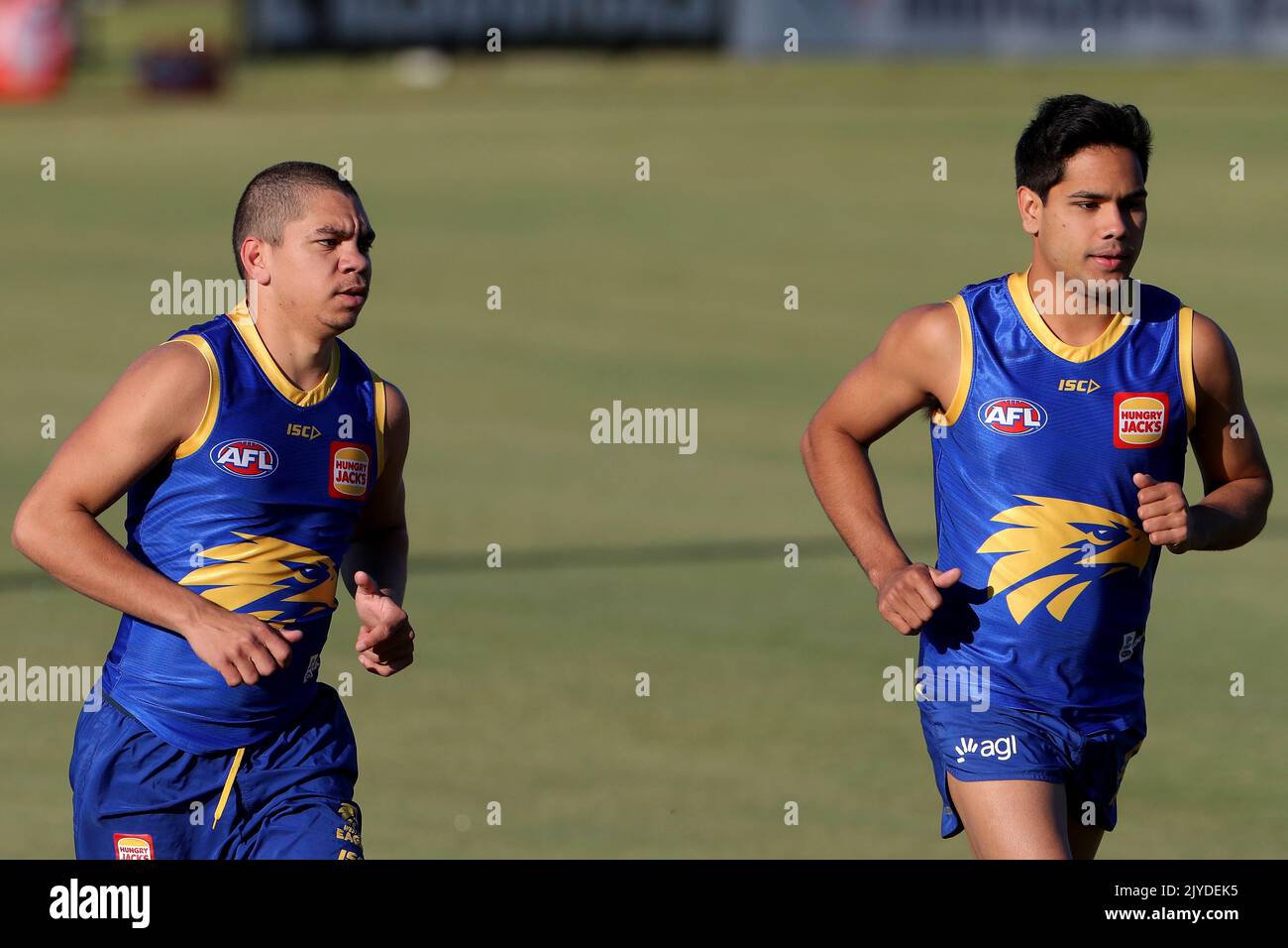 Jarrod Cameron and Anthony Treacy are seen during an AFL West Coast ...
