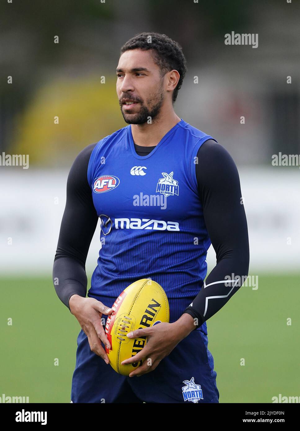 Aiden Bonar looks on during a North Melbourne Kangaroos AFL training ...