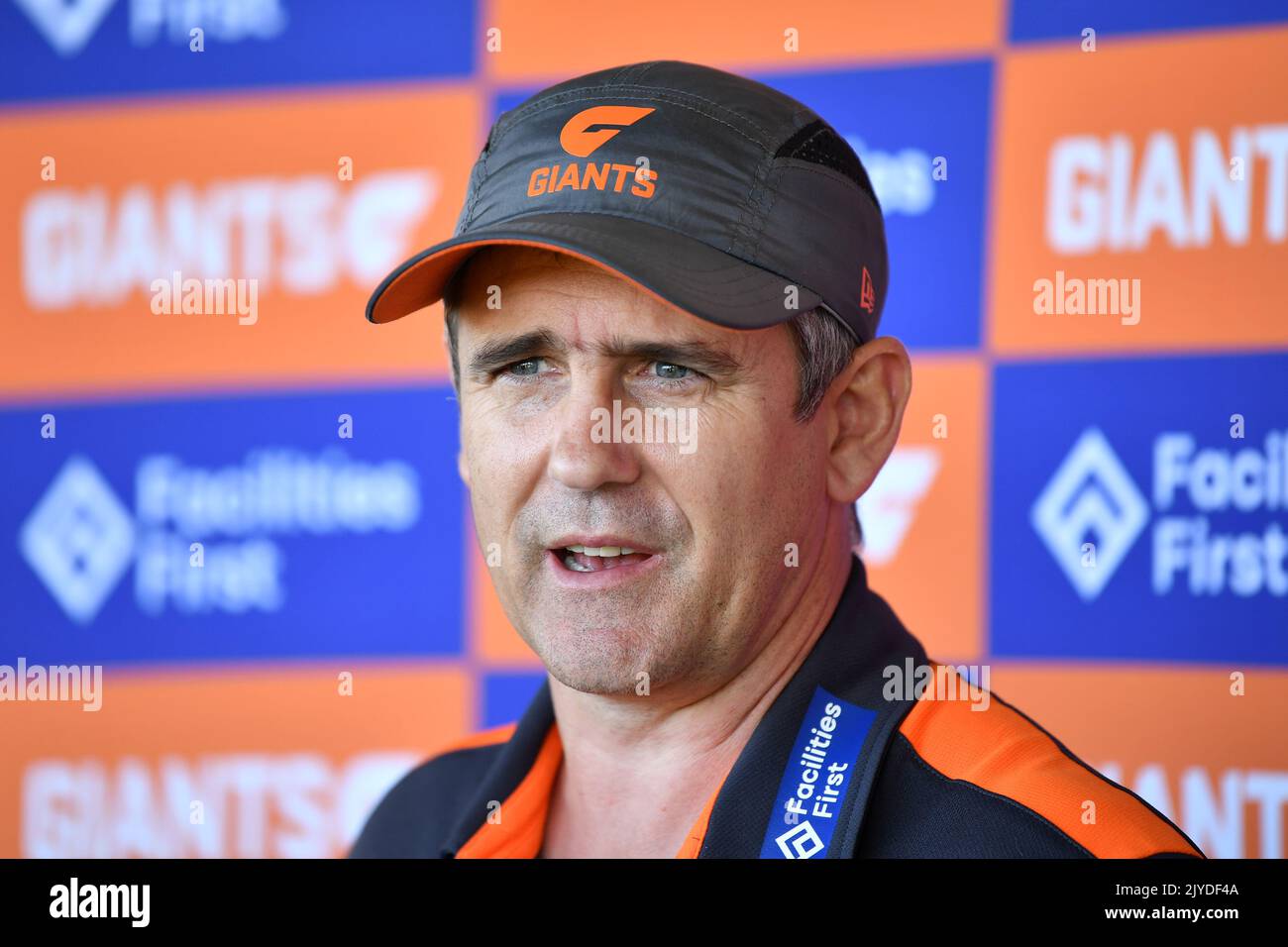 GWS Giants coach Leon Cameron speaks to the media during an AFL ...