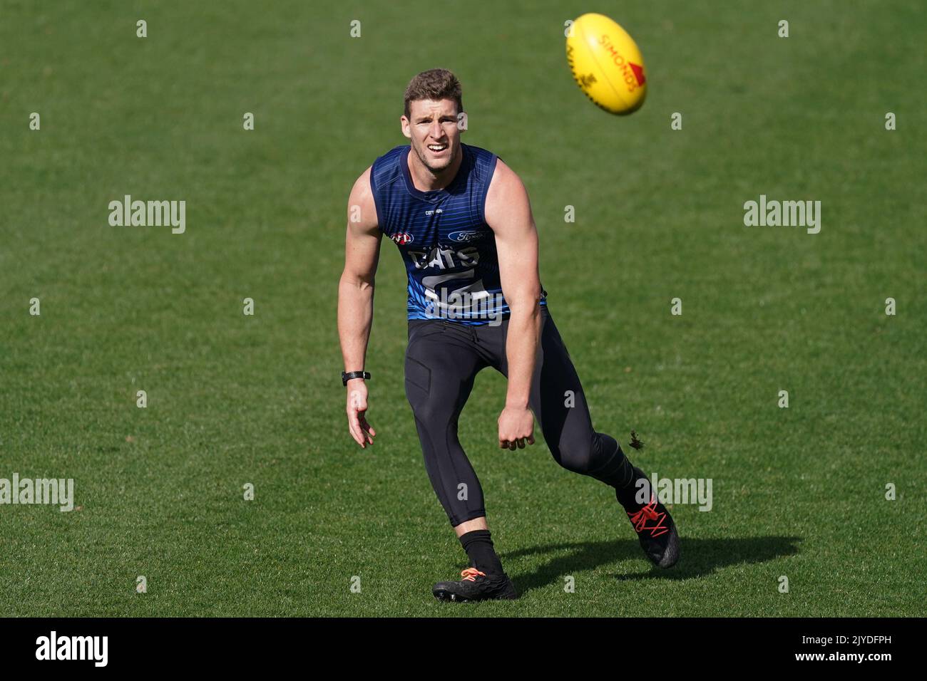 Josh Jenkins marks the ball during an AFL Cats training session at ...