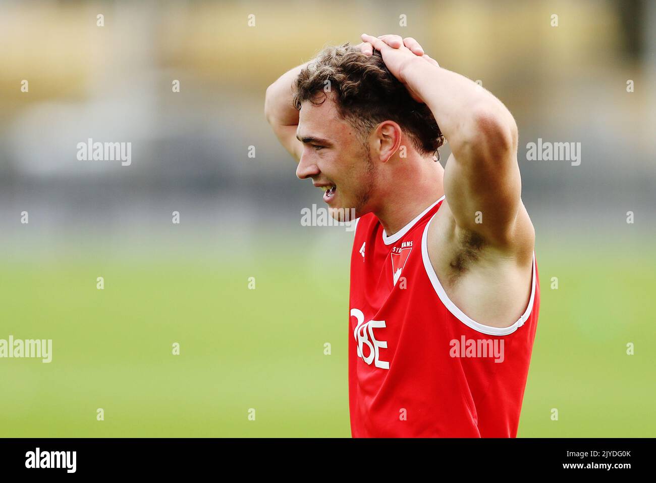 Will Hayward of the Swans reacts during an AFL Swans training session ...