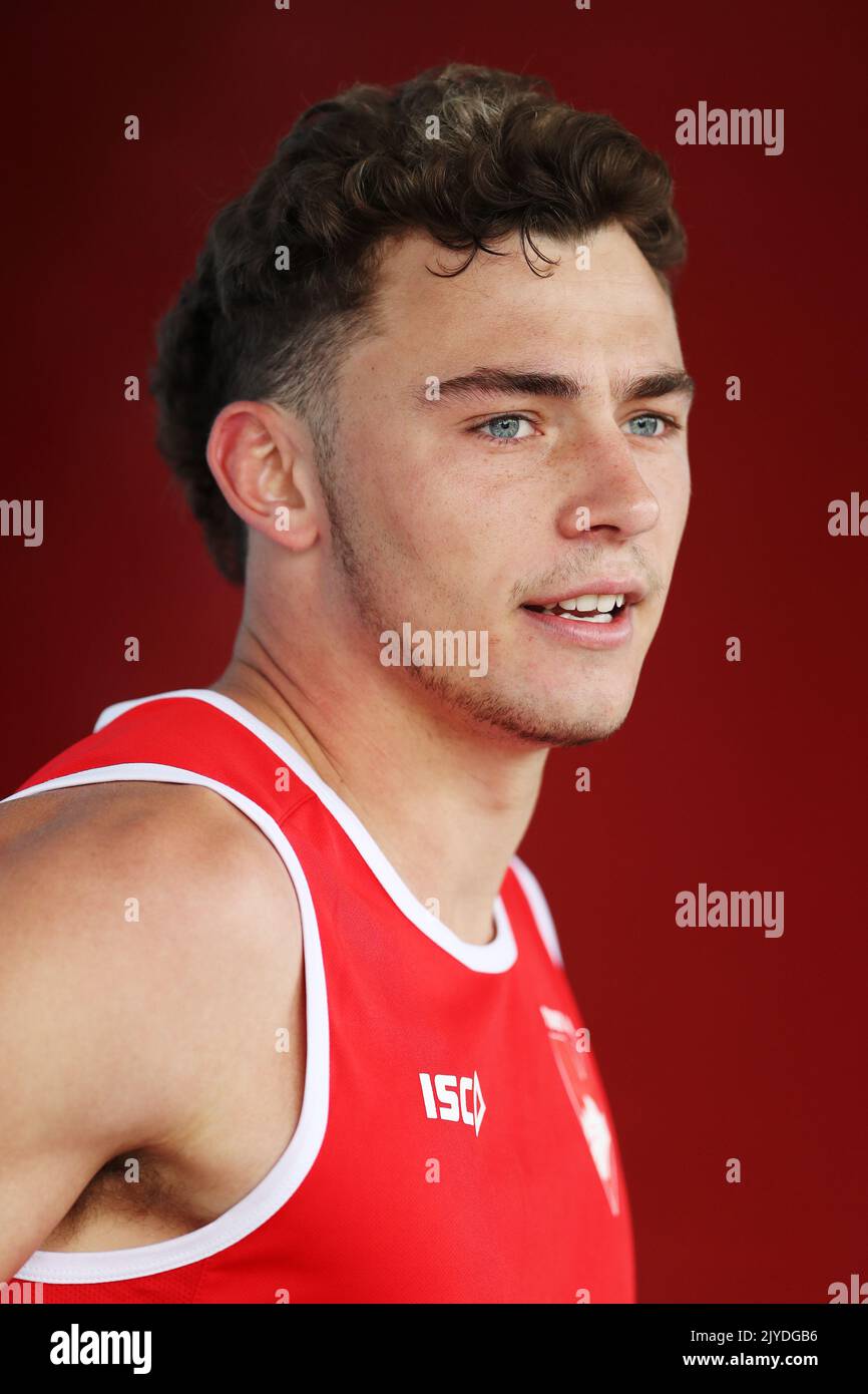Will Hayward of the Swans speaks with the media during a Sydney Swans ...