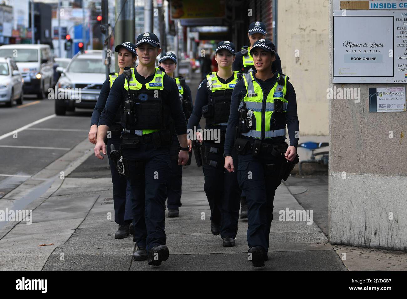 Victoria Police officers patrol near Victoria Street in Richmond ...