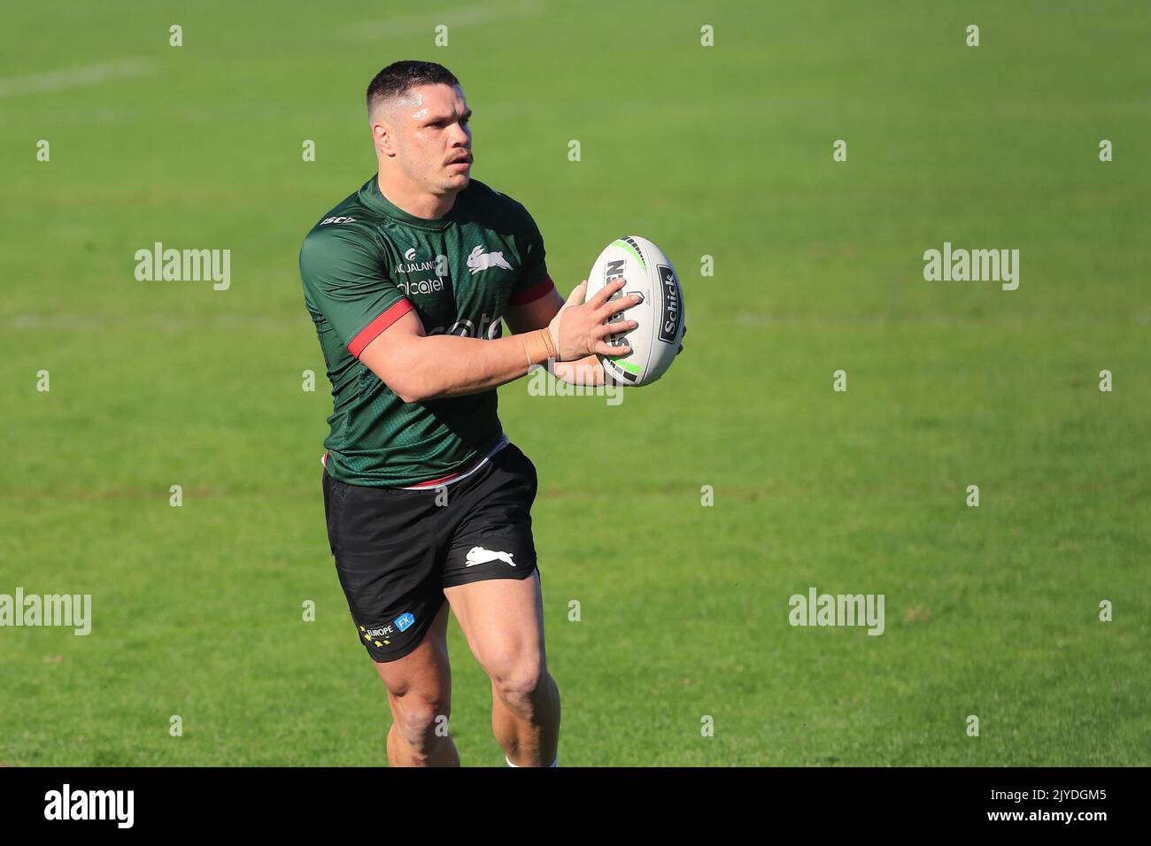 James Roberts looks to pass the ball during a South Sydney Rabbitohs ...