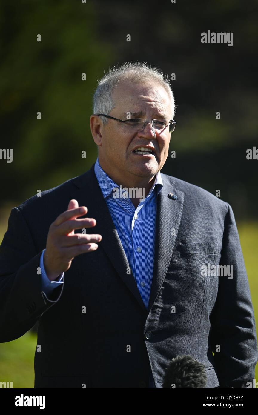Australian Prime Minister Scott Morrison speaks to the media during a ...