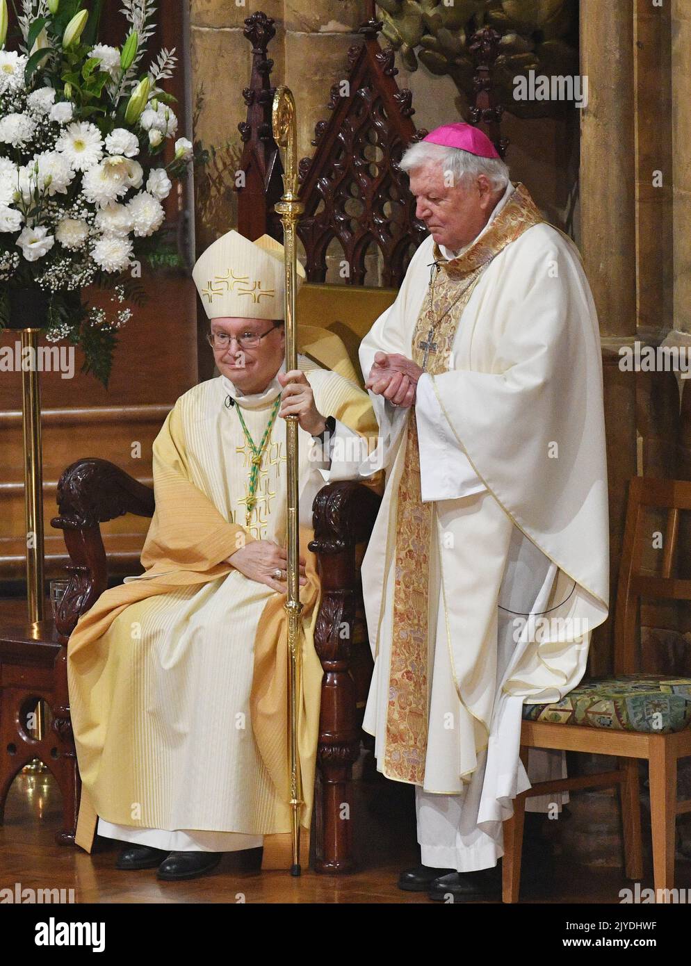 New Bishop Patrick OÕRegan (L) is seen with Bishop Greg O'Kelly during ...