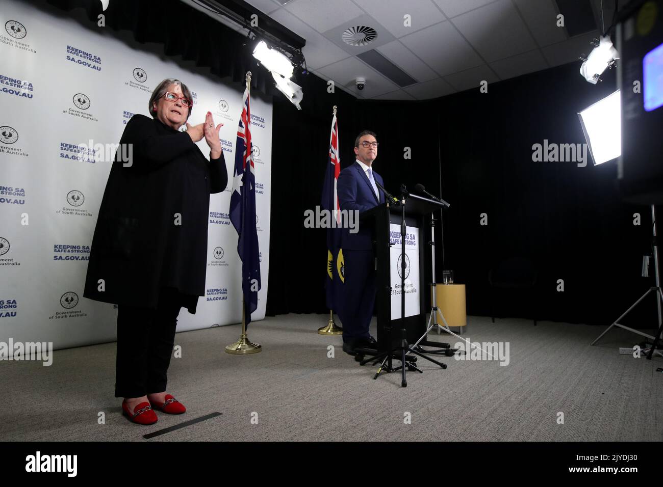 South Australian Premier Steven Marshall speaks to the media about ...