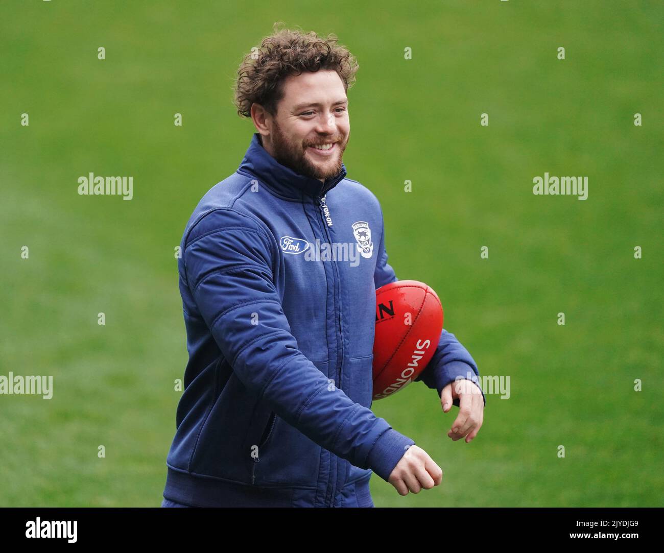 Jack Steven gestures walks laps during an AFL Cats training session at ...