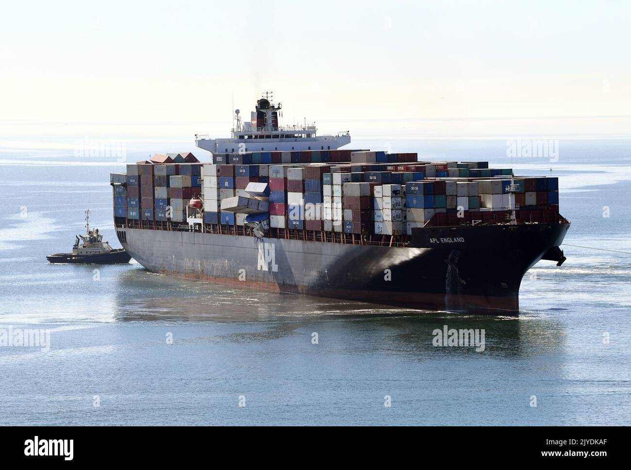 Fallen shipping containers can be seen on the Singapore-flagged ...