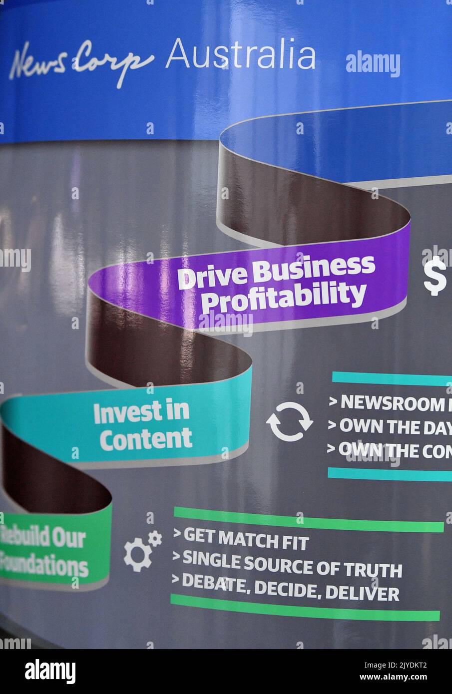 Advertising posters and News slogans are seen in the window of News ...