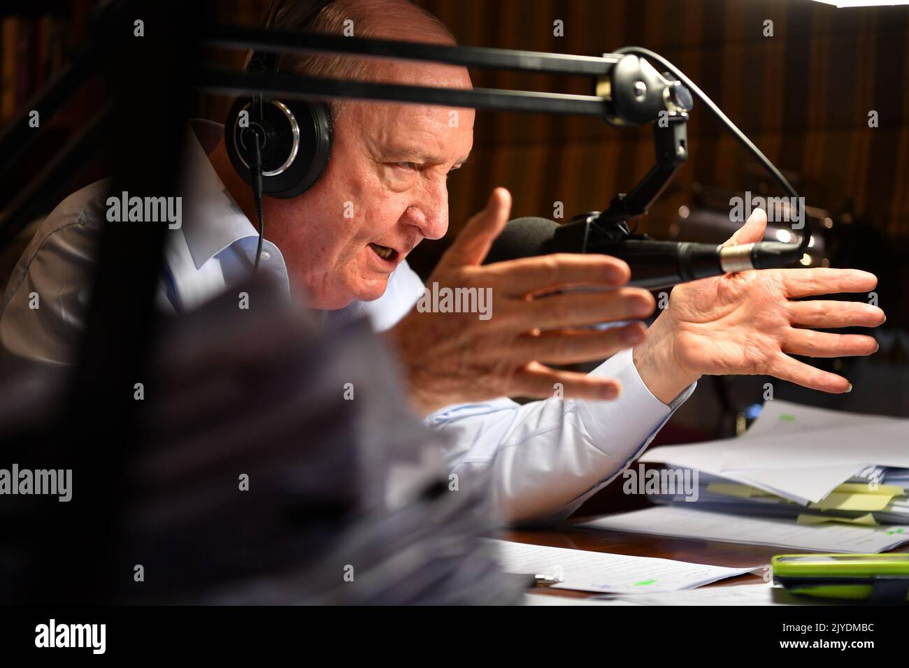 Broadcaster Alan Jones during his final breakfast show for 2GB from his ...