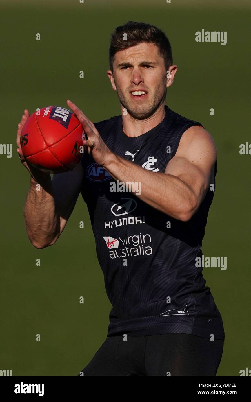 Marc Murphy of the Blues marks the ball during and AFL Carlton Blues ...