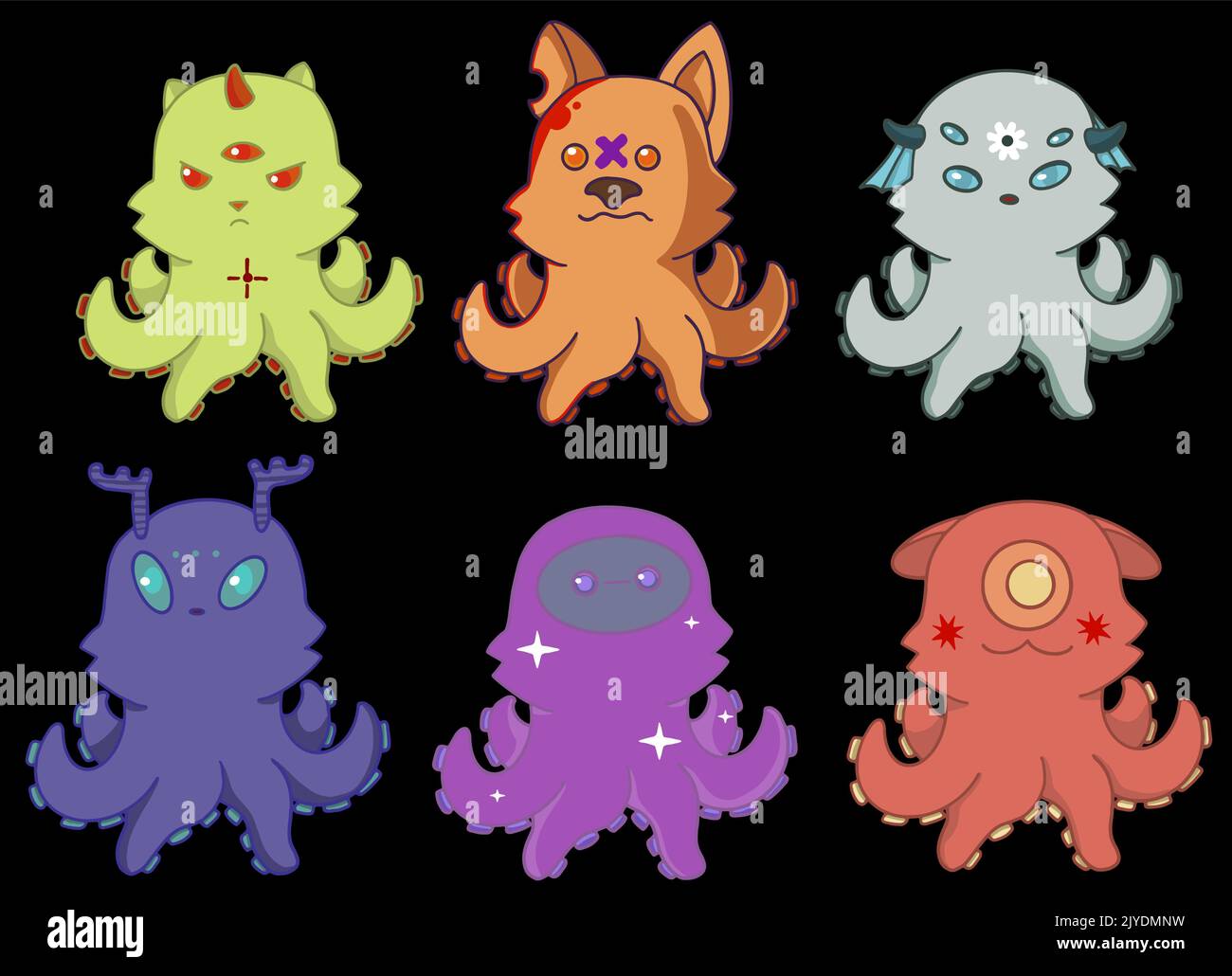 Halloween cute alien monsters illustration pack vector Stock Vector ...