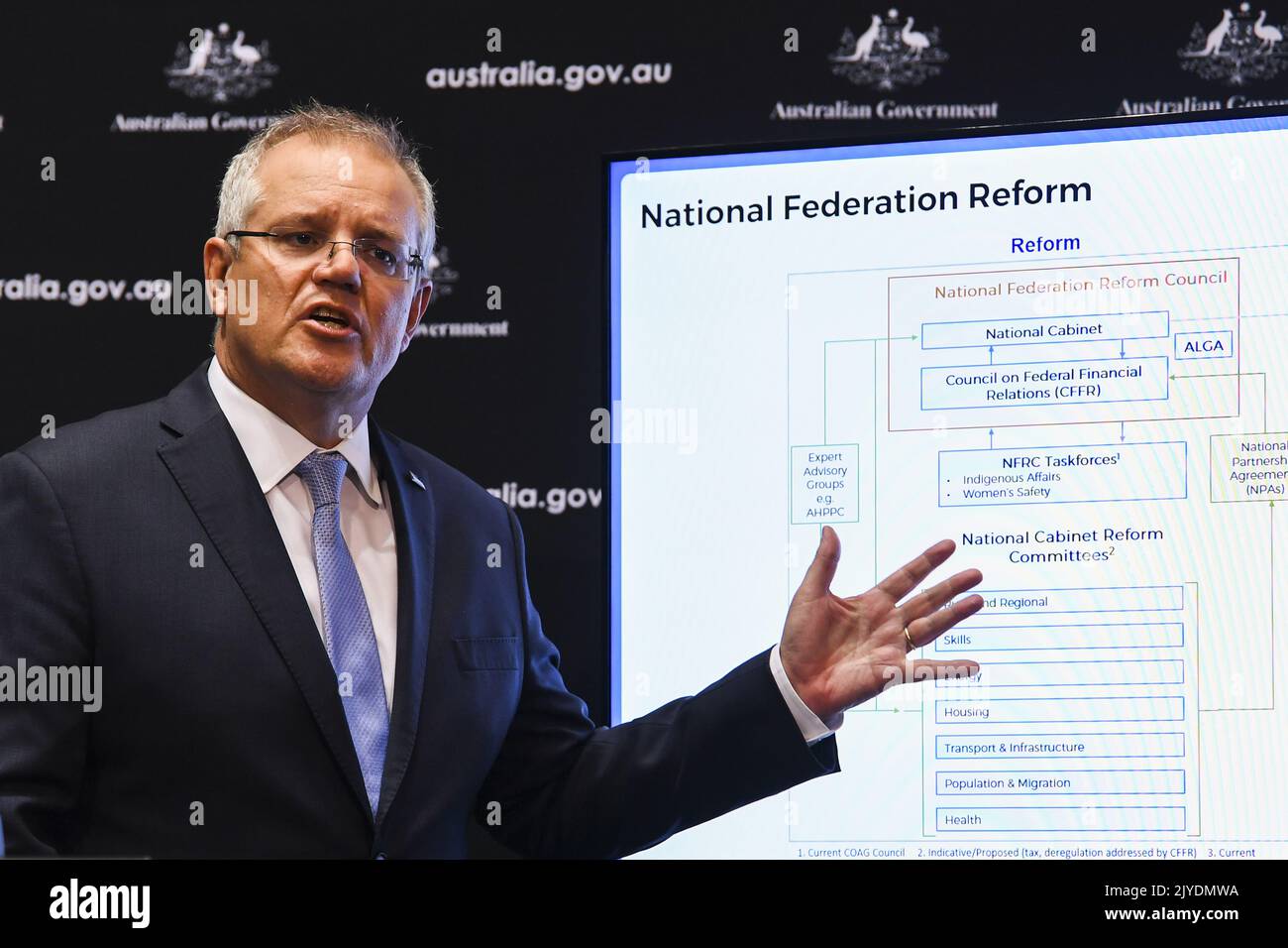 Australian Prime Minister Scott Morrison speaks to the media during a ...
