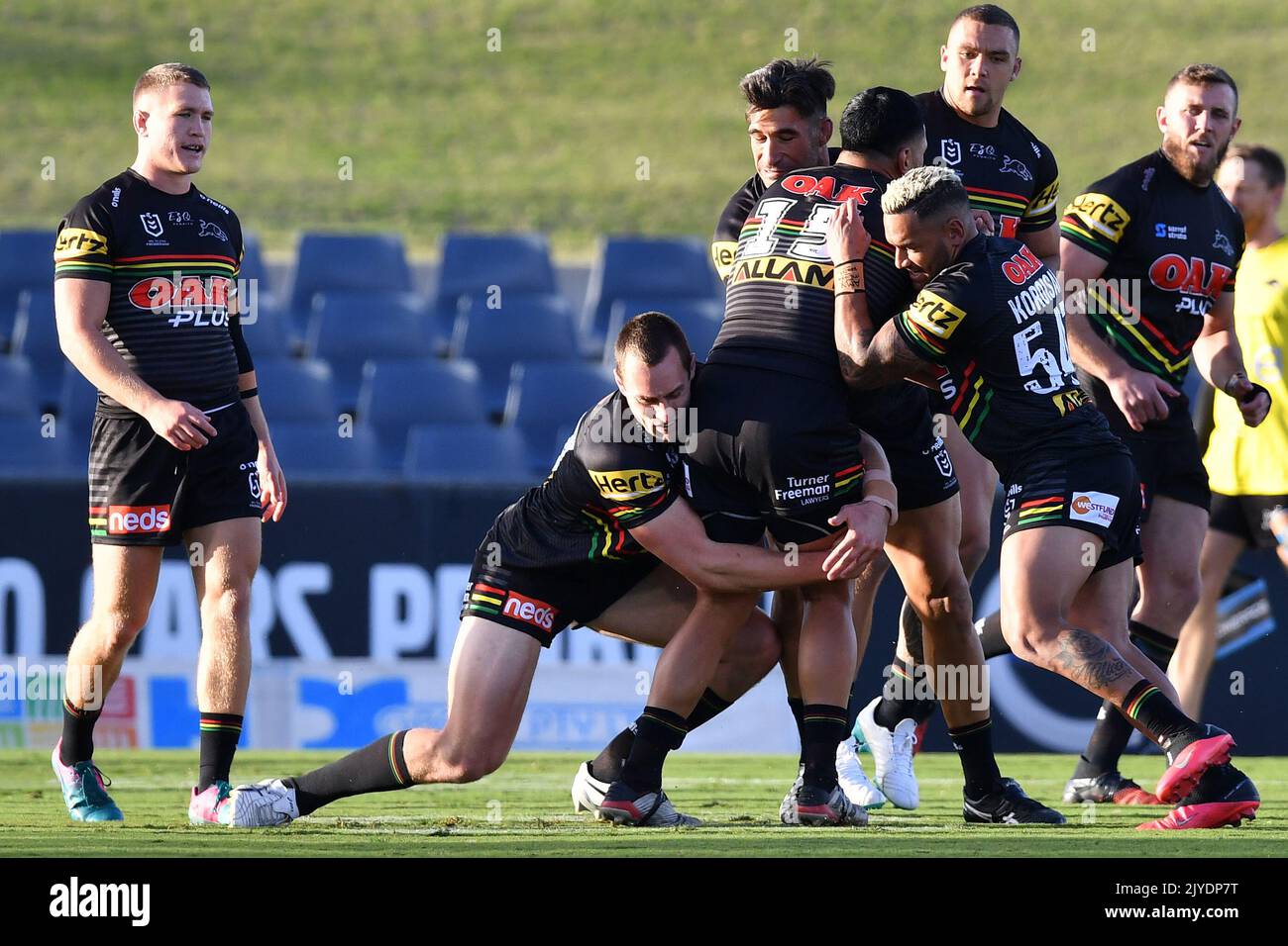 The Panthers warm up ahead of the Round 3 NRL match between the Penrith ...