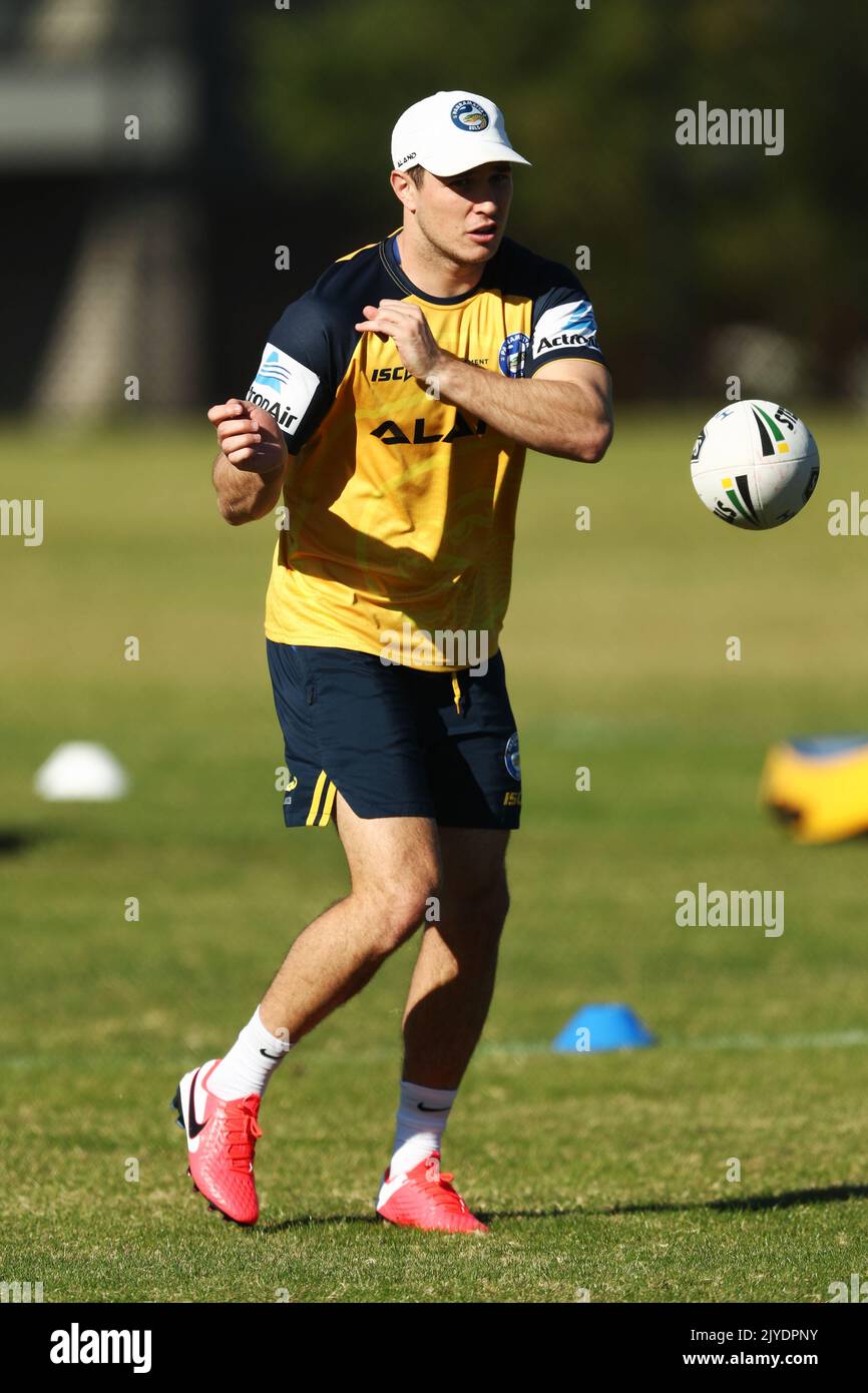 Mitchell Moses of the Eels passes the ball during a Parramatta Eels ...