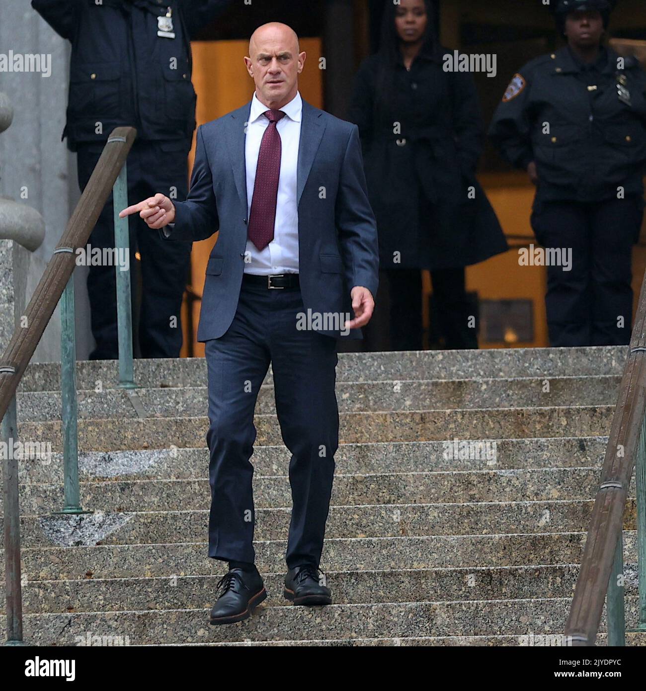 Christopher Meloni and Danielle Mone Truitt pictured filming at the ...