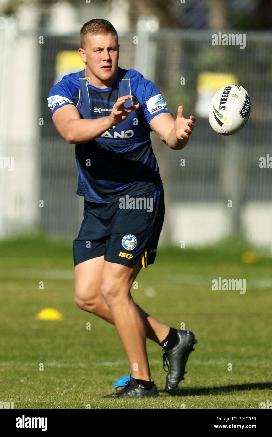 Daniel Alvaro of the Eels handles the ball during a Parramatta Eels ...