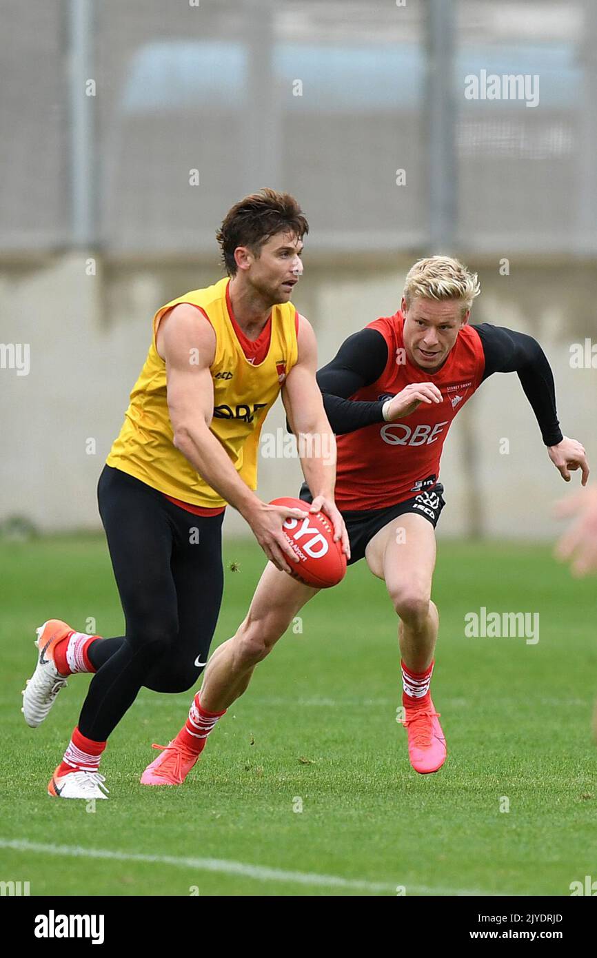 Dane Rampe (left) and Isaac Heeney during a Sydney Swans AFL training ...