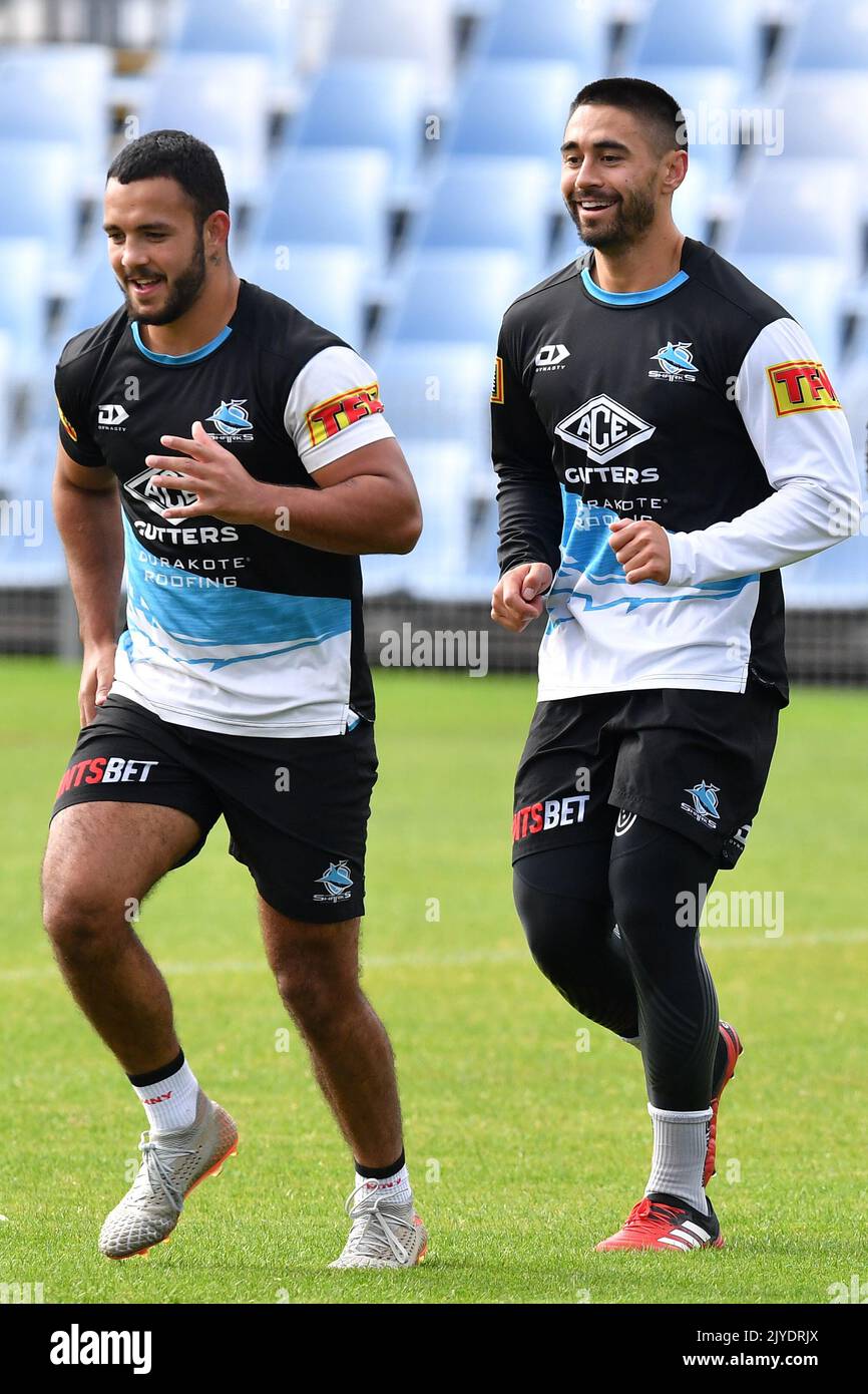 Sharks player Brandon Trindall (left) and Shaun Johnson (right) during ...