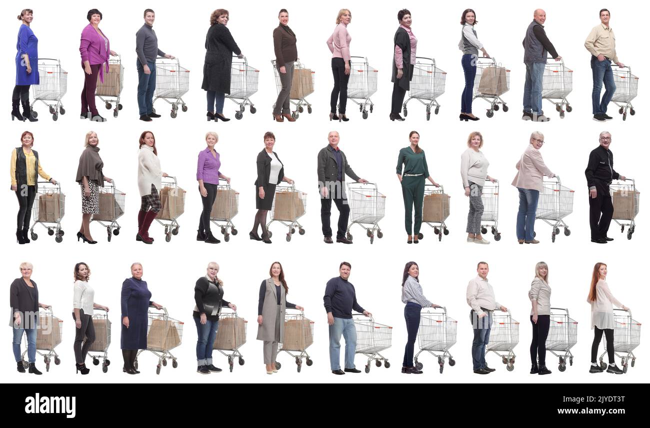 group of people with cart isolated on white Stock Photo - Alamy