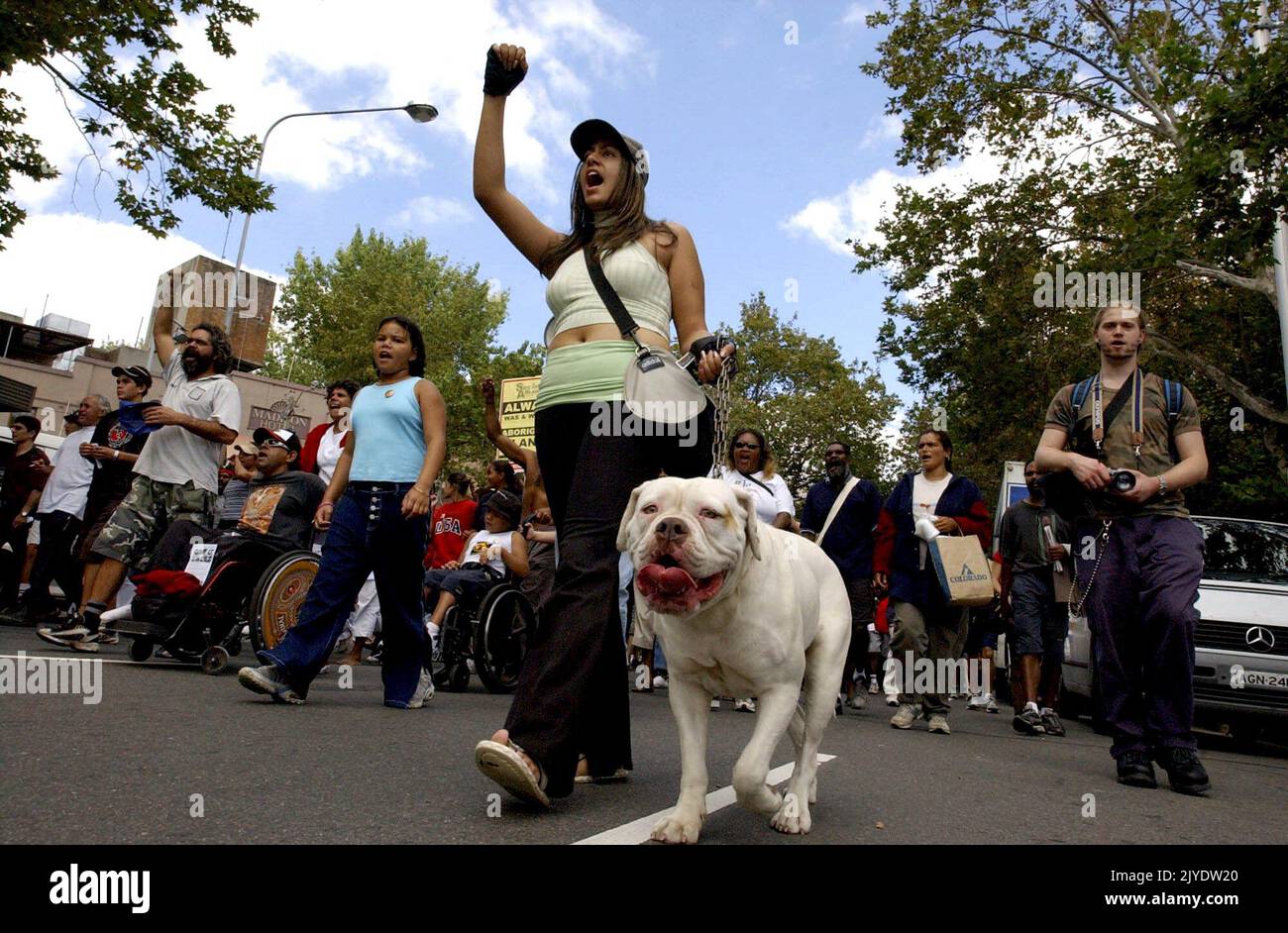 Sydney, March 24, 2004. Aboriginal protesters marching from Eveleigh ...