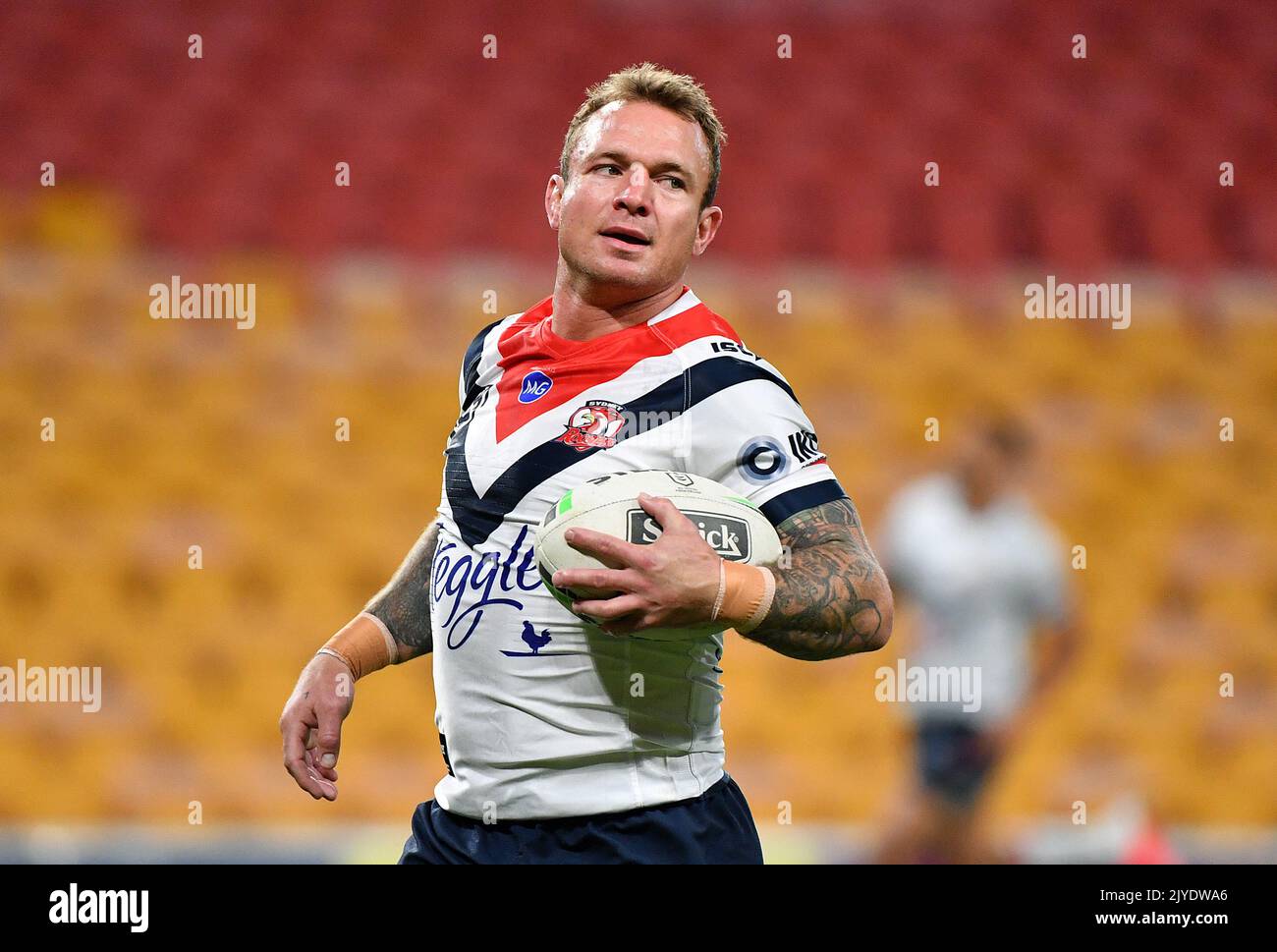 Jake Friend of the Roosters is seen during a warm up prior to the Round ...