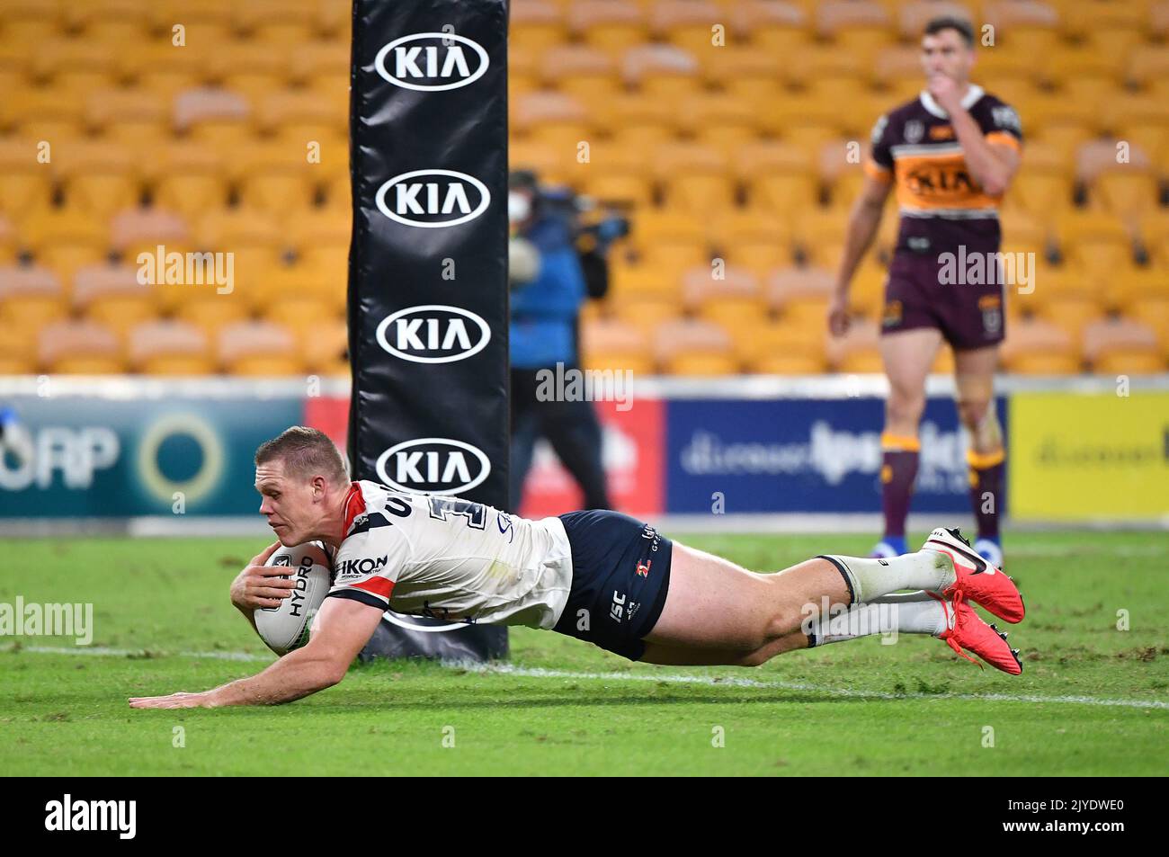 Lindsay Collins of the Roosters scores a try during the Round 4 NRL ...