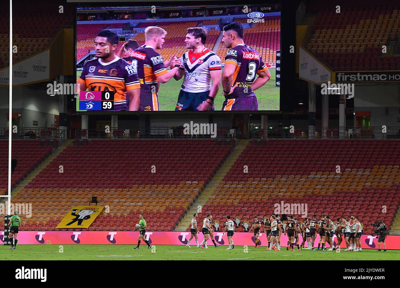 The scoreboard shows a record 59-0 loss to the Brisbane Broncos ...