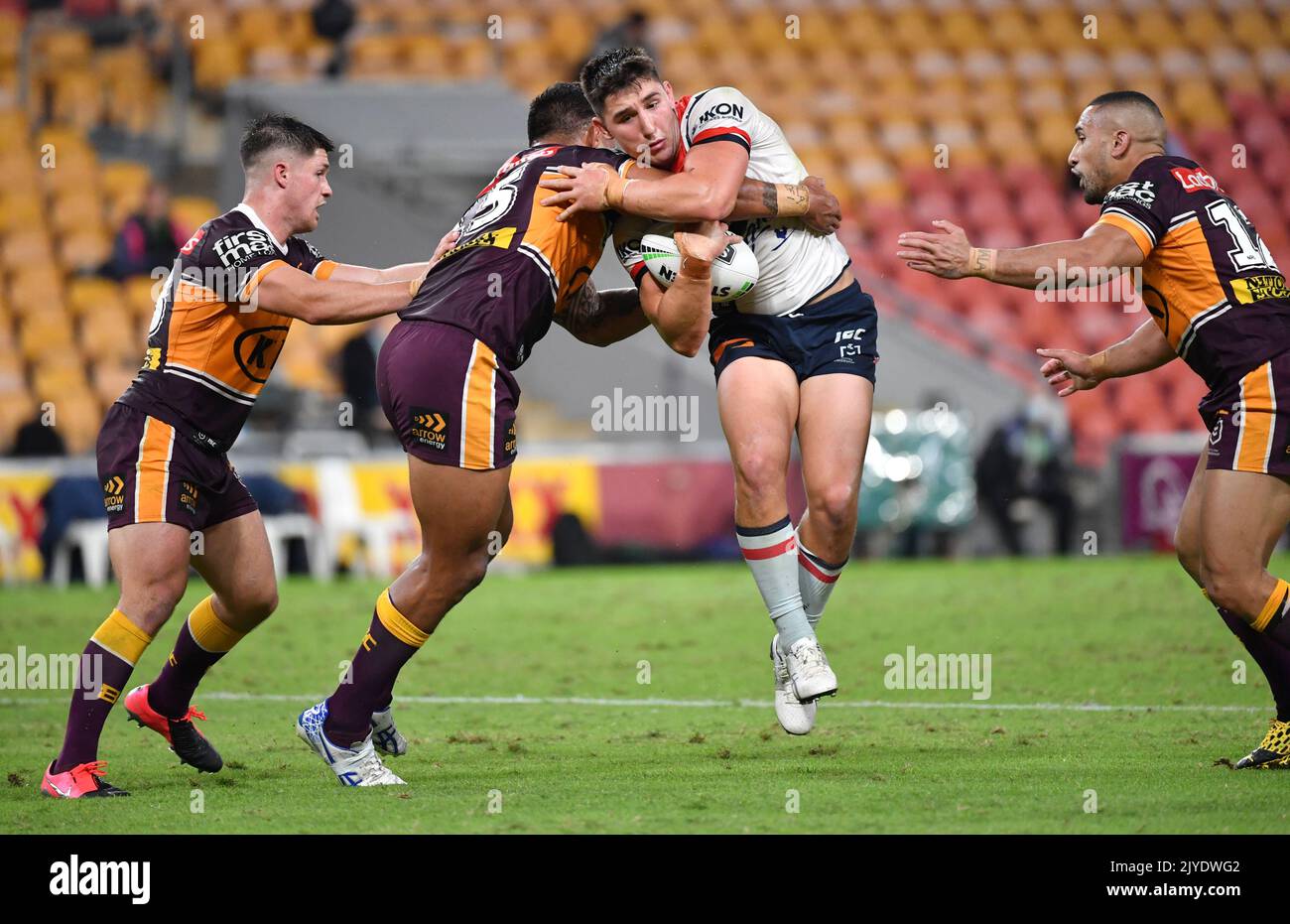 Victor Radley (centre) of the Roosters in action during the Round 4 NRL ...