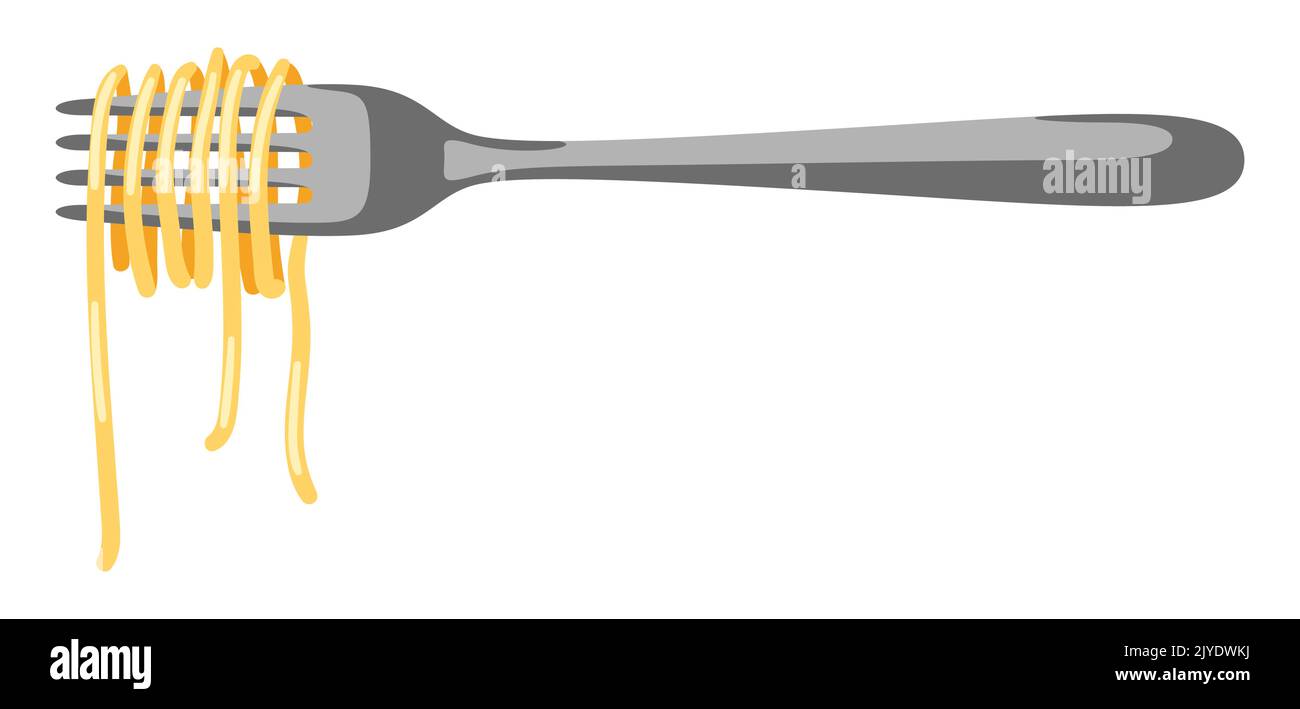 Illustration of Italian pasta spaghetti on fork. Culinary image for ...