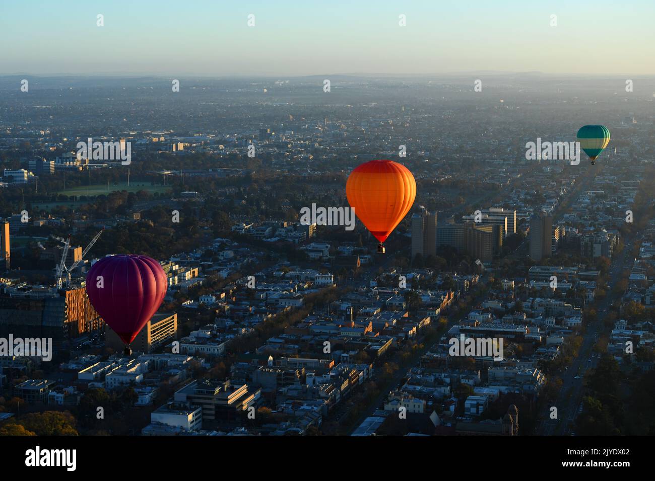 General view of at hot air balloon over Melbourne, Friday, June 5, 2020 ...