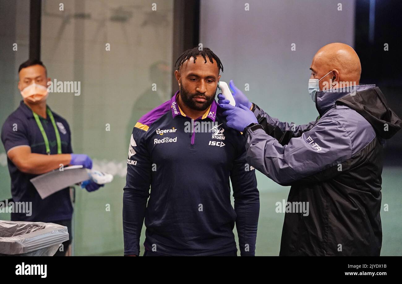 Justin Olam of the Storm has his temperature checked in the clean zone ...