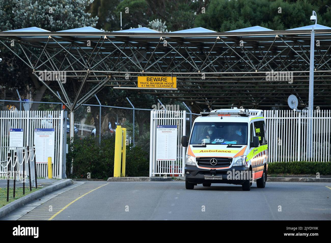 A ambulance leaves the Long Bay Correctional Complex in Sydney, Monday ...