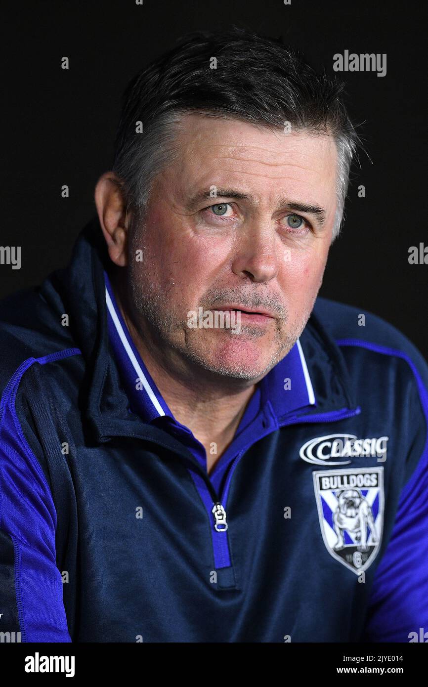 Bulldogs coach Dean Pay speaks during a press conference following the ...