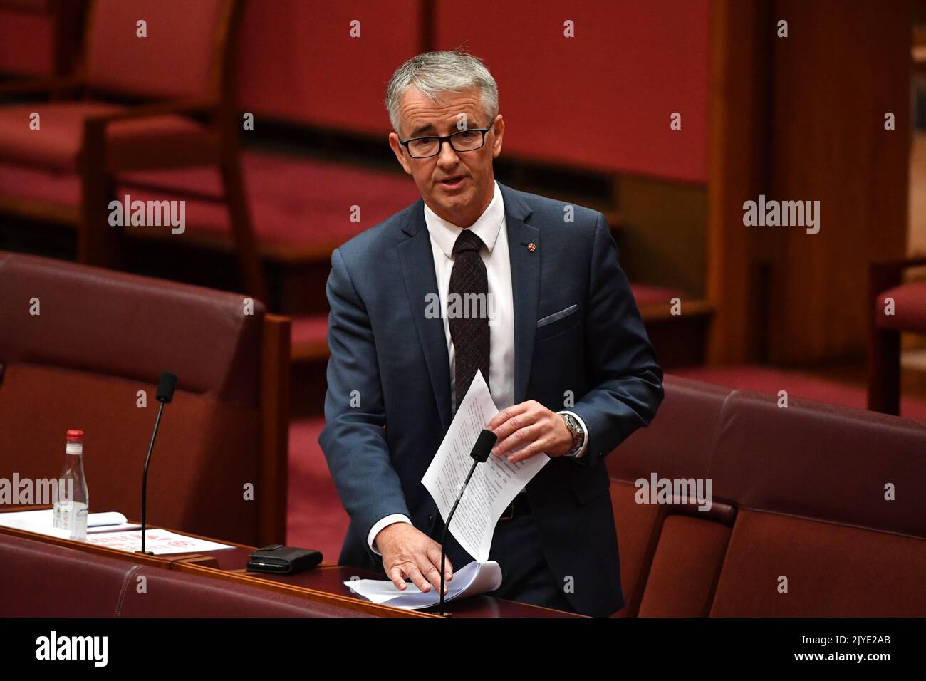 Liberal Senator Gerard Rennick makes a speech in the Senate chamber at ...