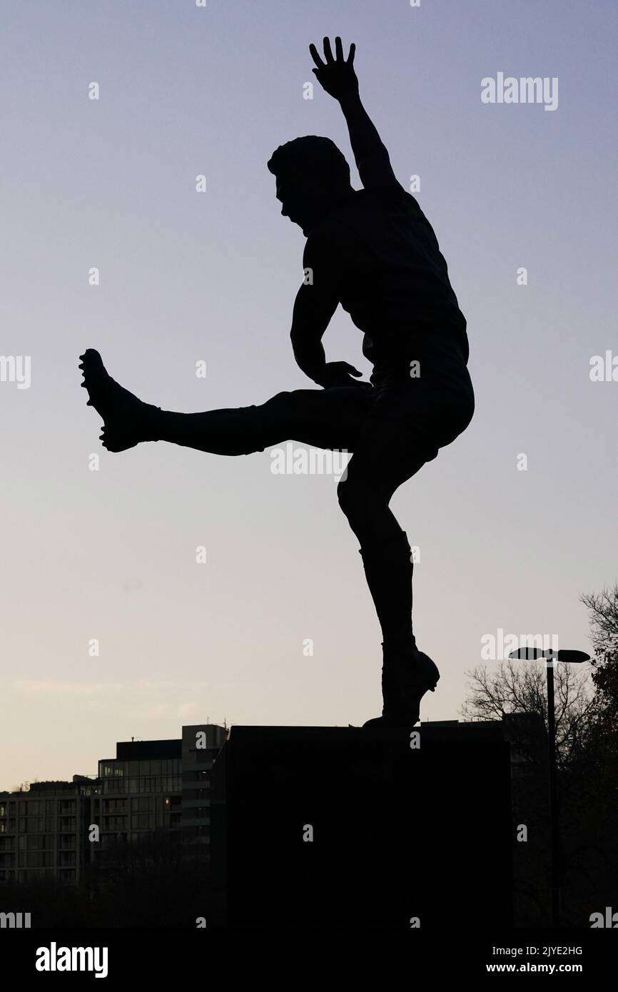 The Ron Barassi Statue is seen during the Round 2 AFL Match between the ...
