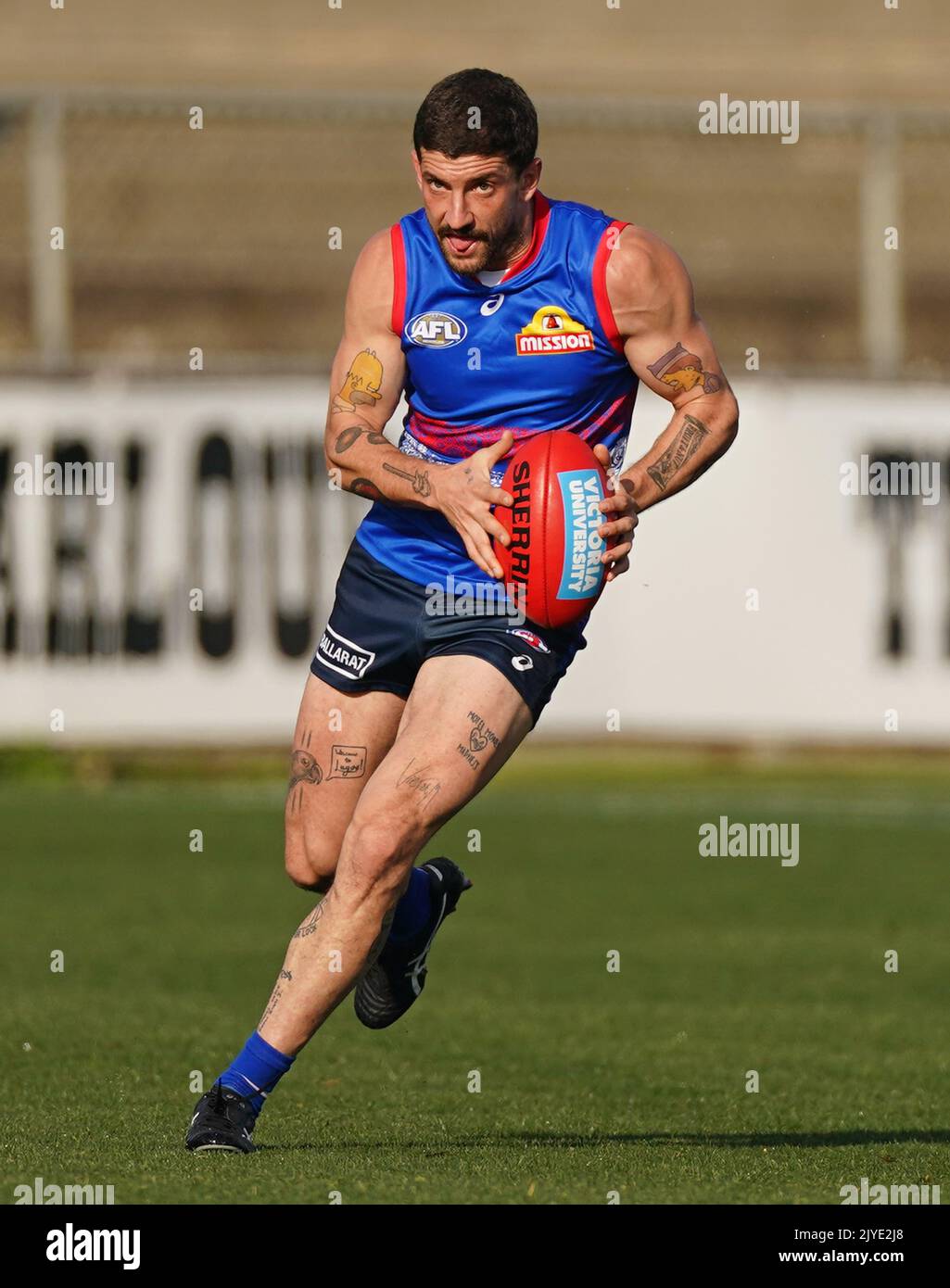 Tom Liberatore runs with the ball during an AFL Western Bulldogs ...