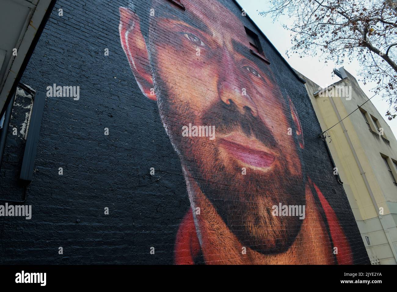 A mural of former AFL player Adam Goodes in Surry Hills, Sydney, Friday ...