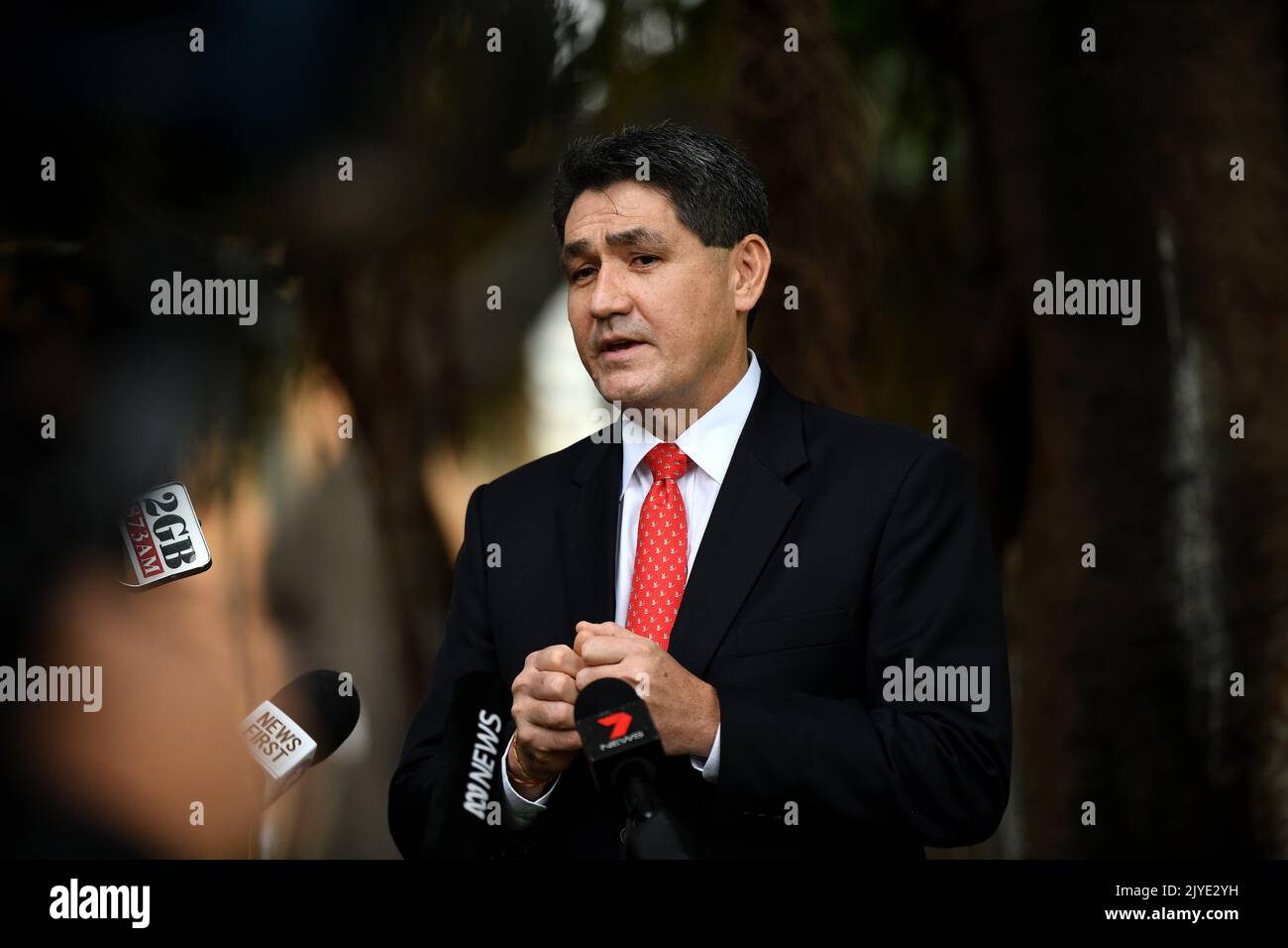 NSW Acting Minister for Sport Geoff Lee speaks to the media during a ...