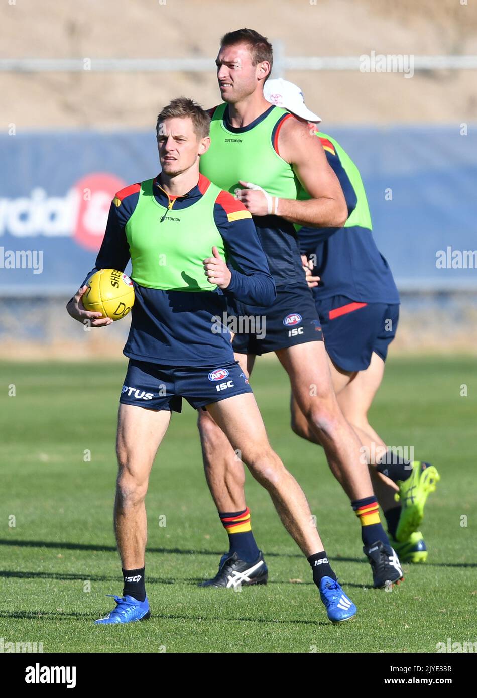 David Mackay and Daniel Talia of the Crows during an AFL Adelaide Crows ...