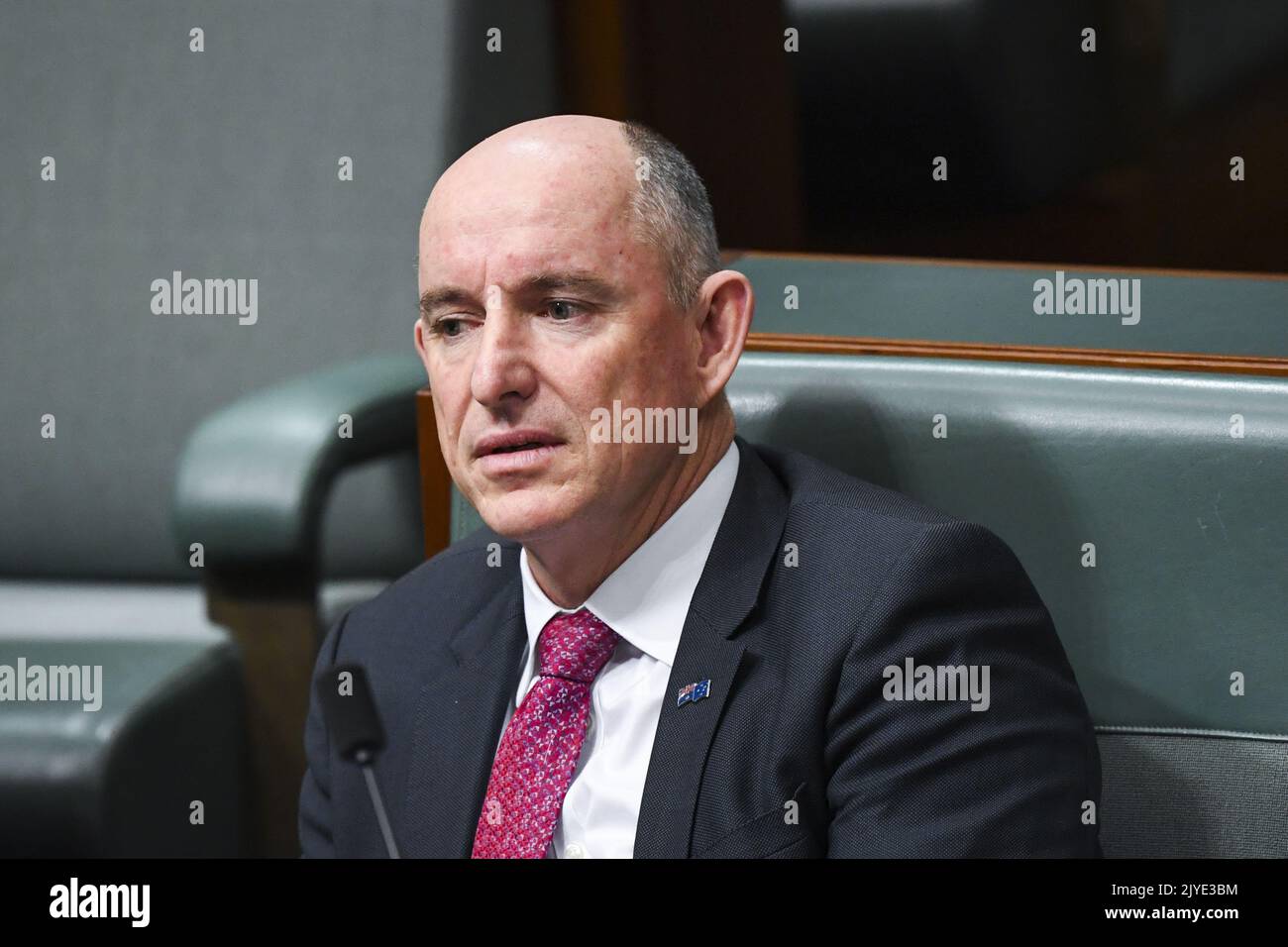 Australian Government Services Minister Stuart Robert reacts during ...