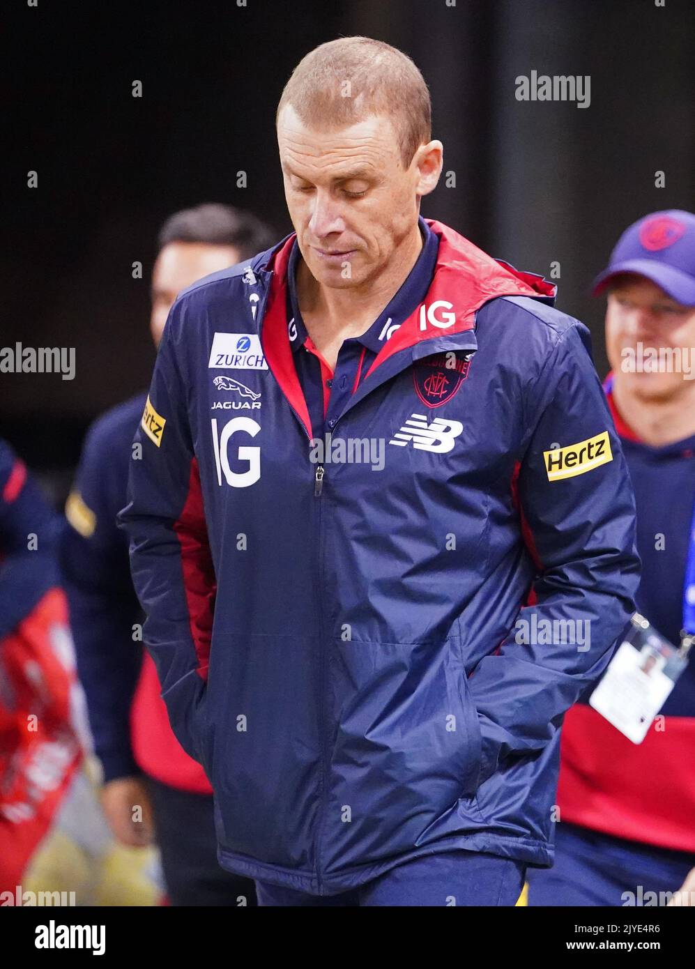 Simon Goodwin, coach of the Demons looks on during the Round 2 AFL ...