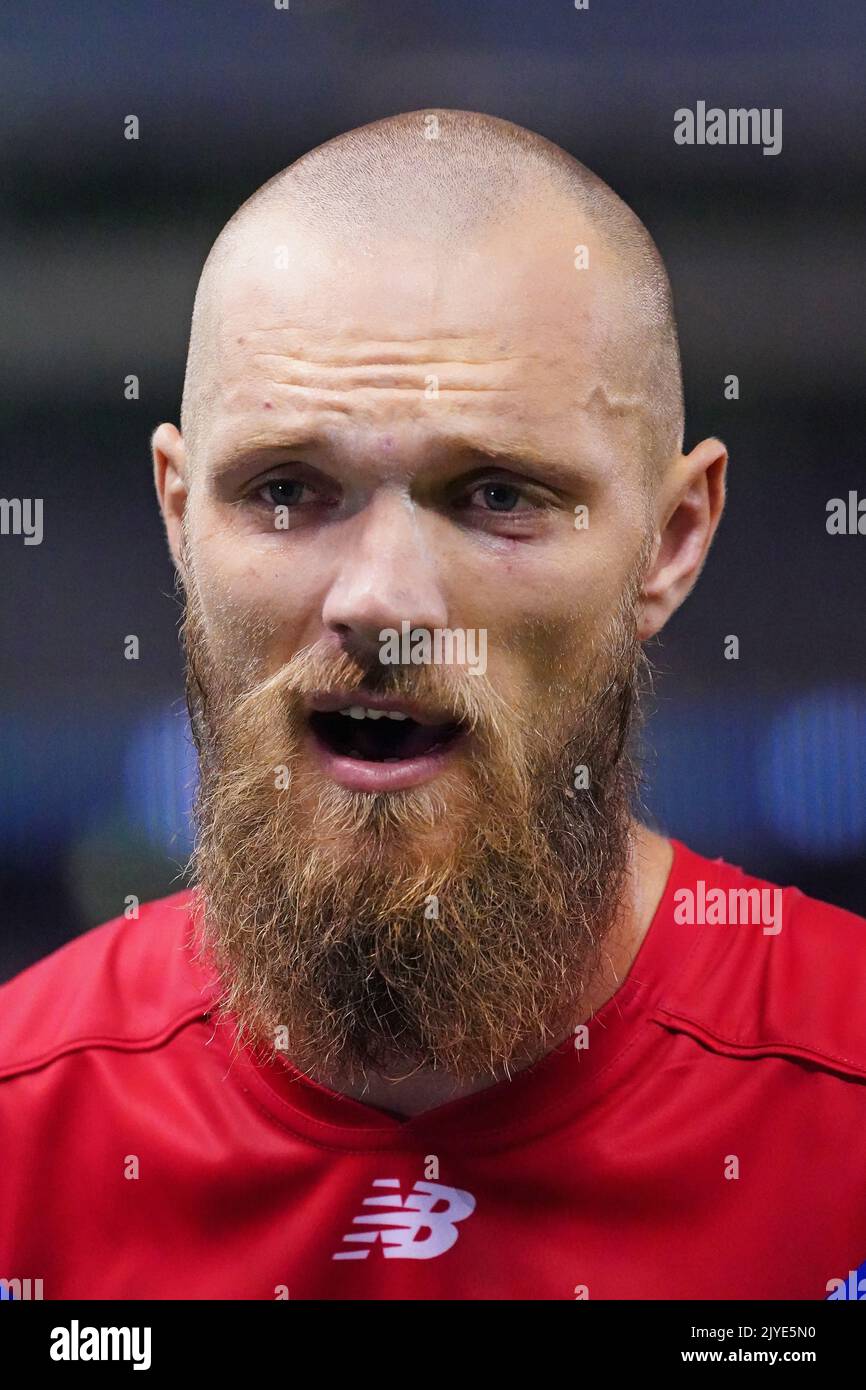 Max Gawn of the Demons looks on during the Round 2 AFL match between ...