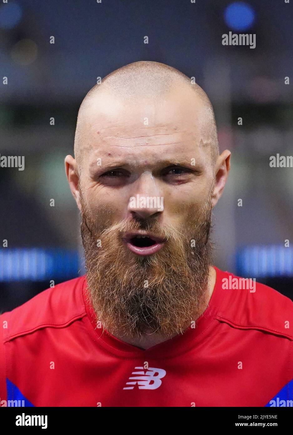 Max Gawn of the Demons looks on during the Round 2 AFL match between ...