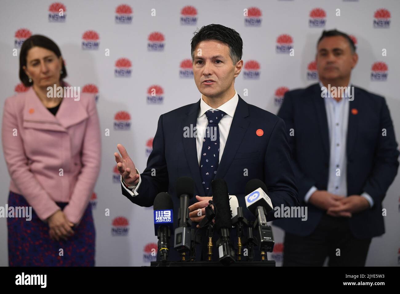 NSW Minister for Customer Service Victor Dominello speaks to the media ...