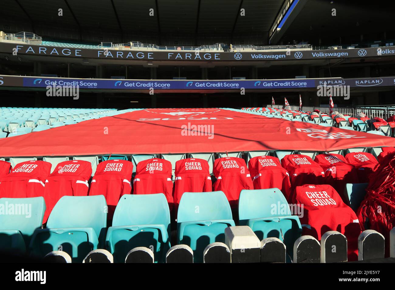 Seats in the area of the Swans cheer squad are seen during the Round 2 ...