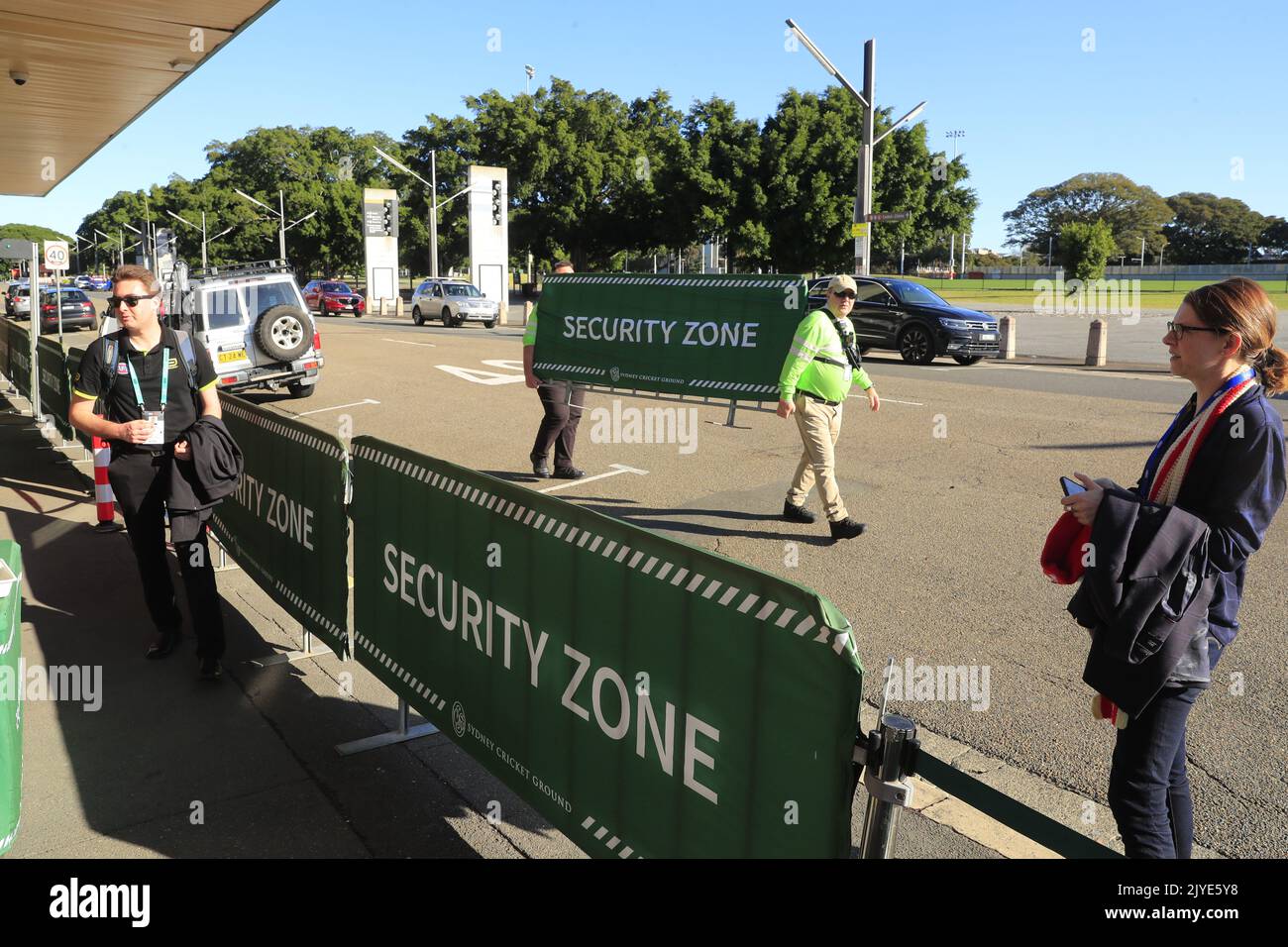 Security zones are set up outside the SCG before the Round 2 AFL match ...